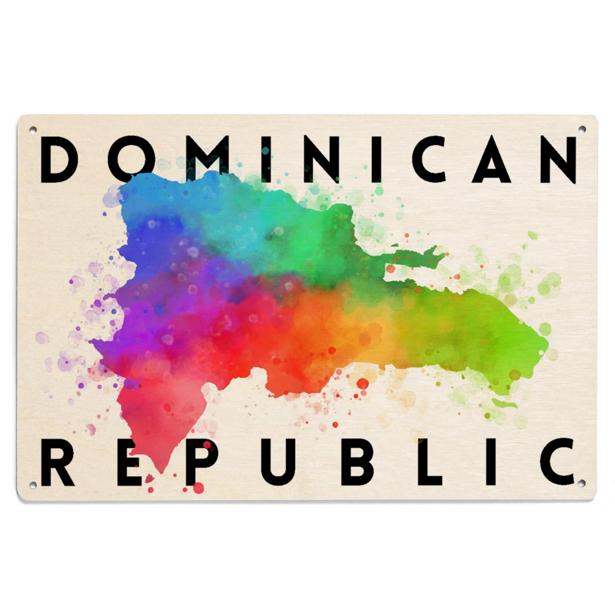 Dominican Republic, Abstract Rainbow Watercolor Birch Wood Wall Sign ...