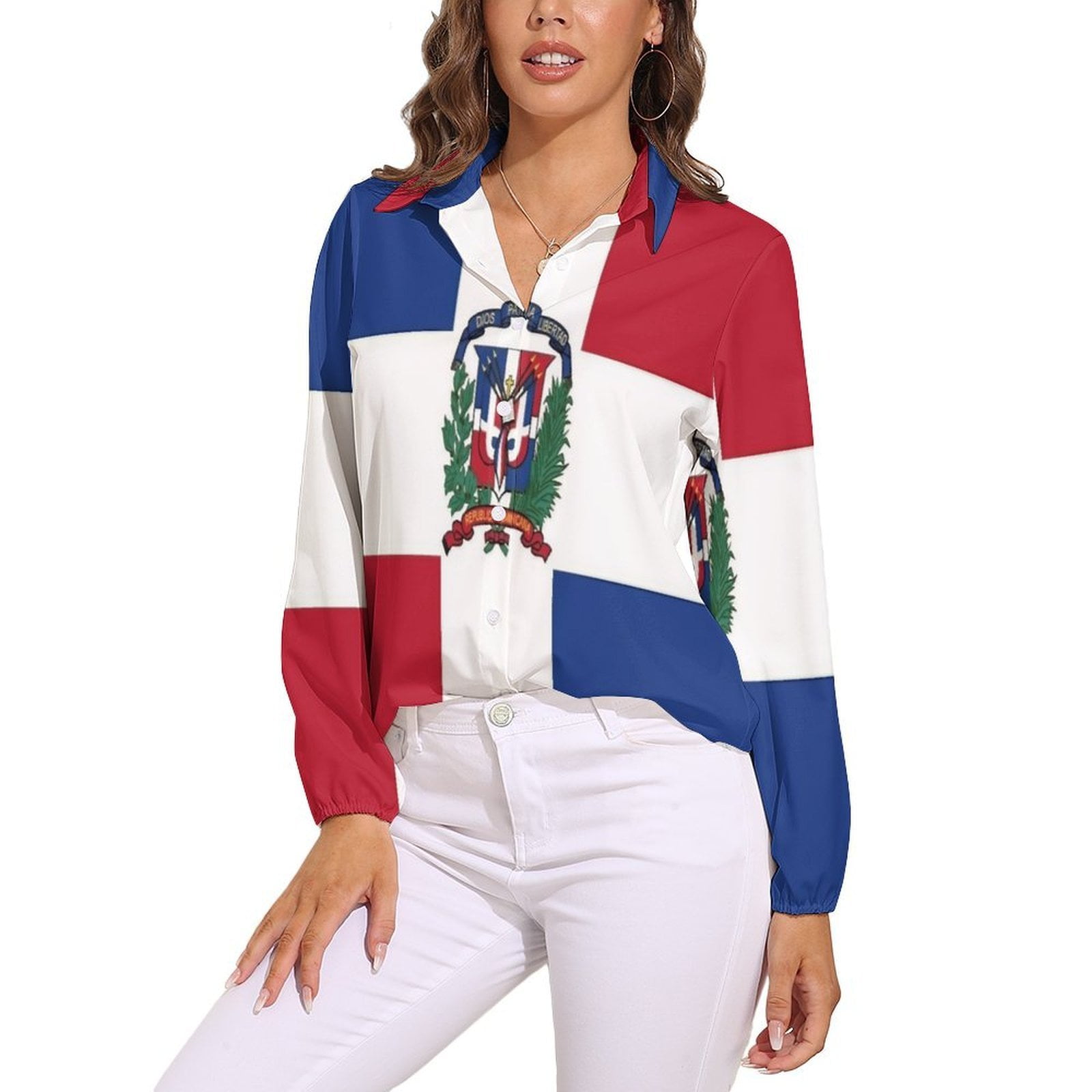 Dominican Republic Flag Long Sleeve Blouse Woman Streetwear Casual ...