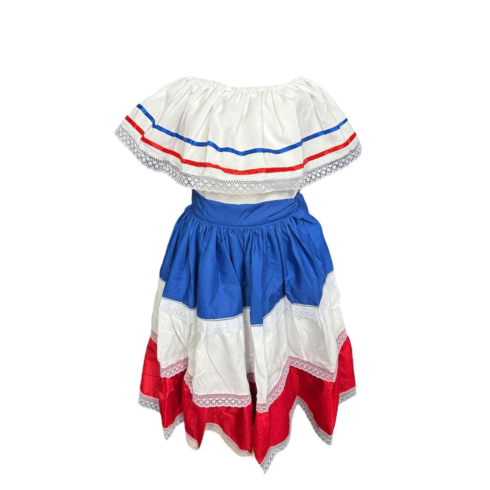Dominican Republic Traditional Dress for Girls-12 / White Red and Blue ...