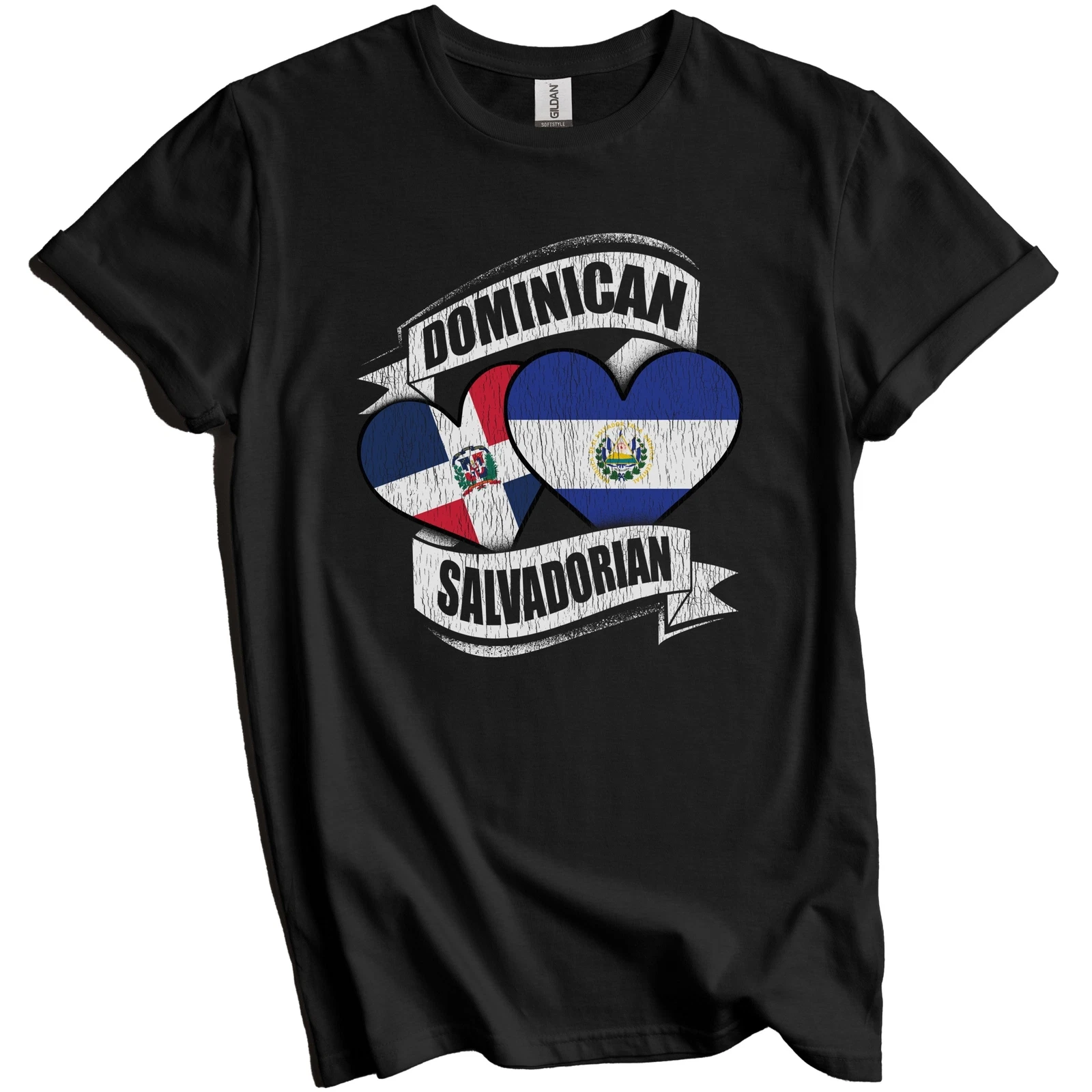 Dominican Salvadorian Hearts Dominican El Salvador Flags T-Shirt ...
