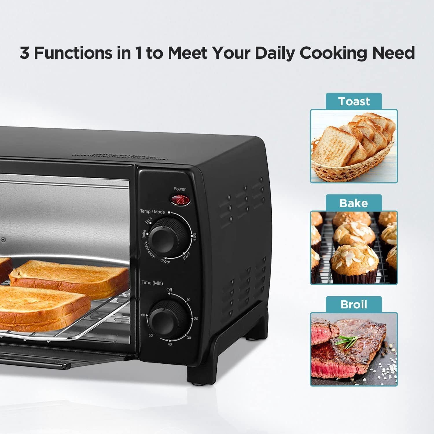 Dominion 4 Slice Small Toaster Oven Countertop, Retro Compact Design ...