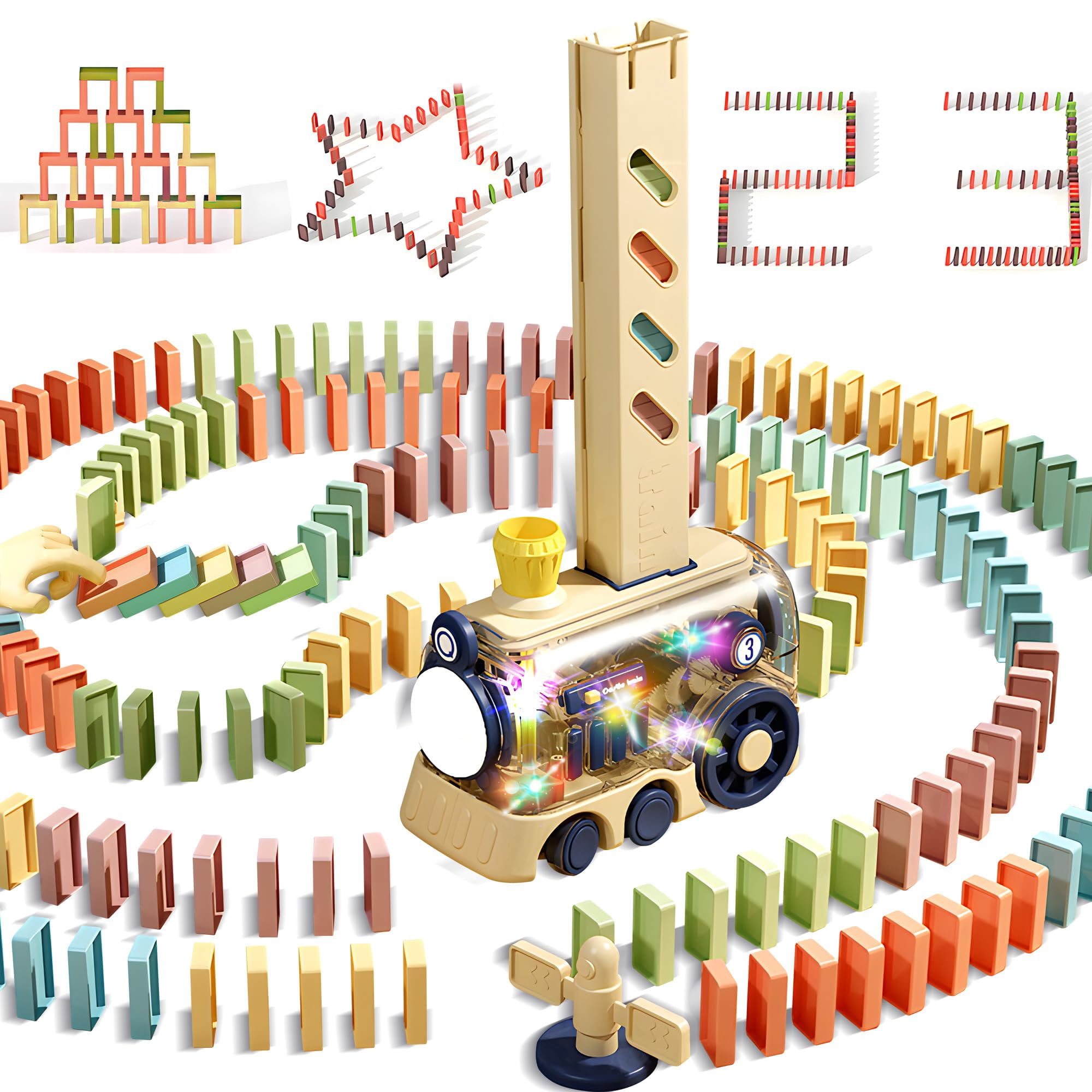 Domino Train Toy Kids Games 80Pcs Automatic Dominoes Building Set STEM ...