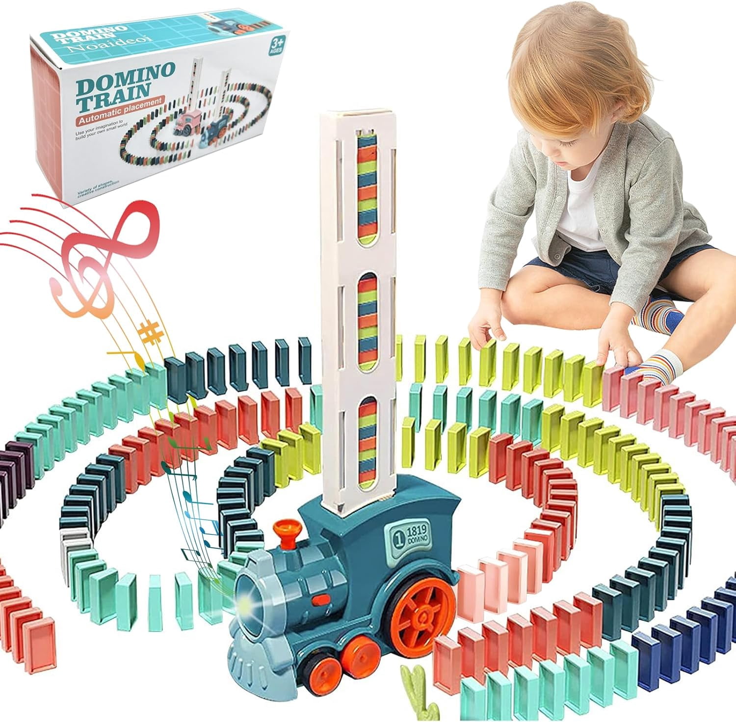 Domino Train Toy Set for Kids, 100 Pcs Automatic Laying Domino Blocks ...