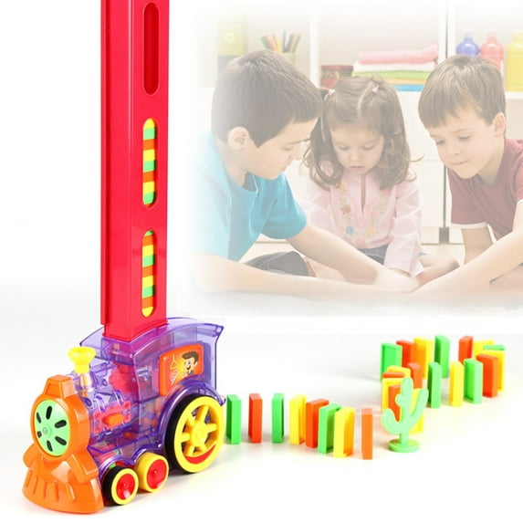 Dominoes Train (60 pieces of dominoes) Pulling Train Set Automatic ...