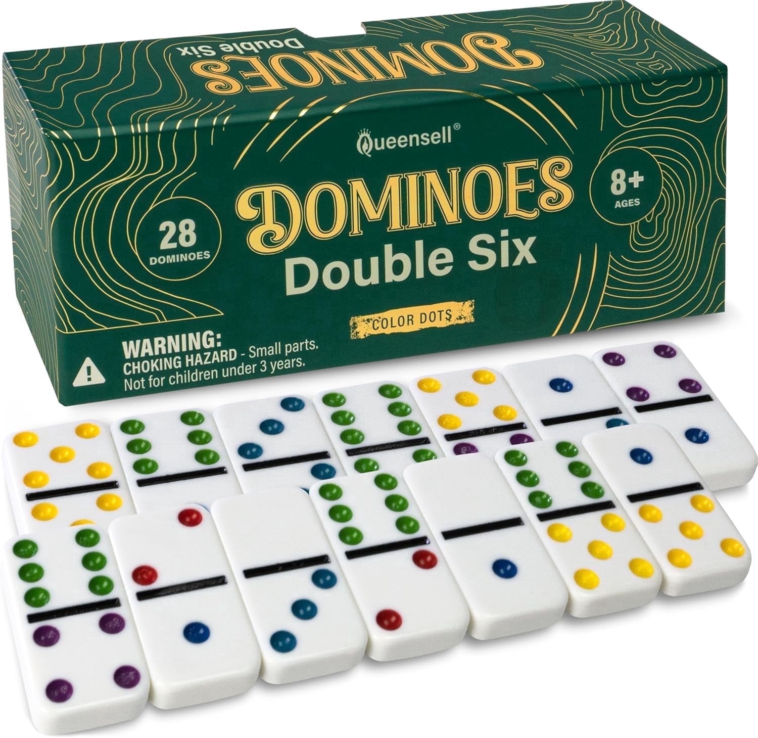 Queensell Double 6 Dominoes Set – 28 Tiles with Colored Dots for Adults ...