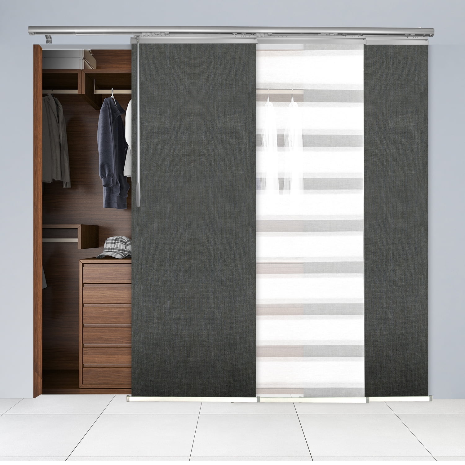 Domovina 3 Panel Track Vertical Blinds, Adjustable 36-66"W x 91.4"H ...