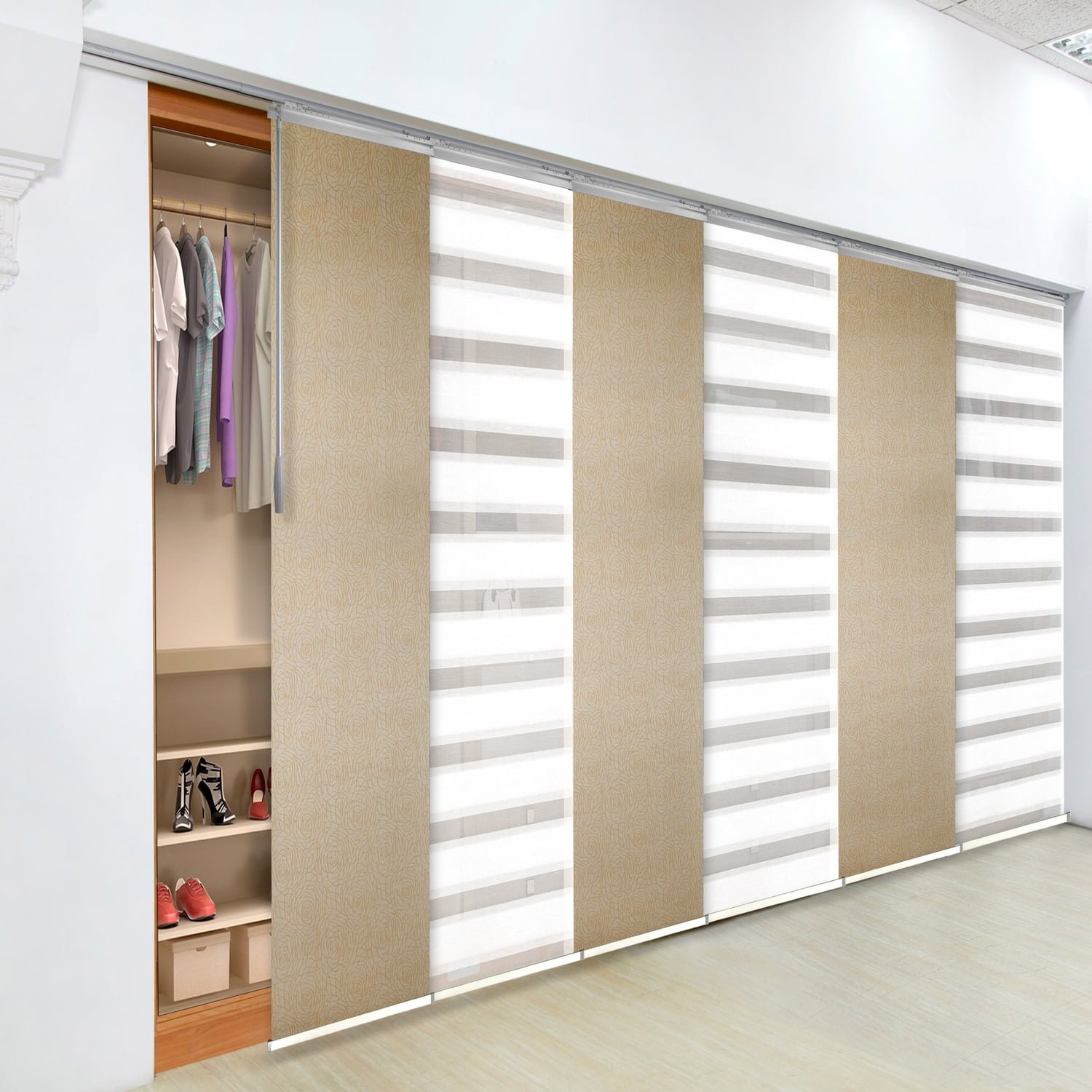 Domovina 6 Panel Track Vertical Blinds, Adjustable 70-130"W x 91.4"H ...