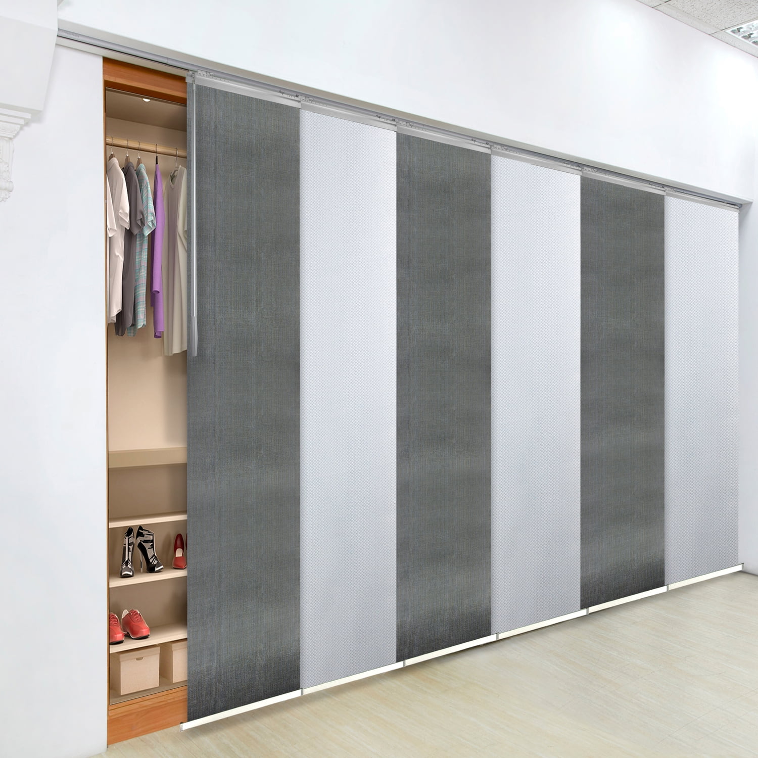 Domovina 6 Panel Track Vertical Blinds, Adjustable 70-130"W x 91.4"H ...