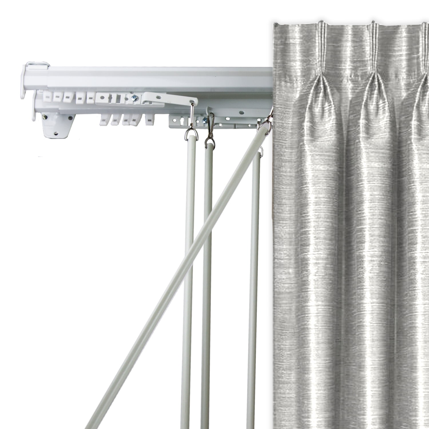 Domovina Adjustable Baton Draw Double Traverse Curtain Rod-Color:White ...
