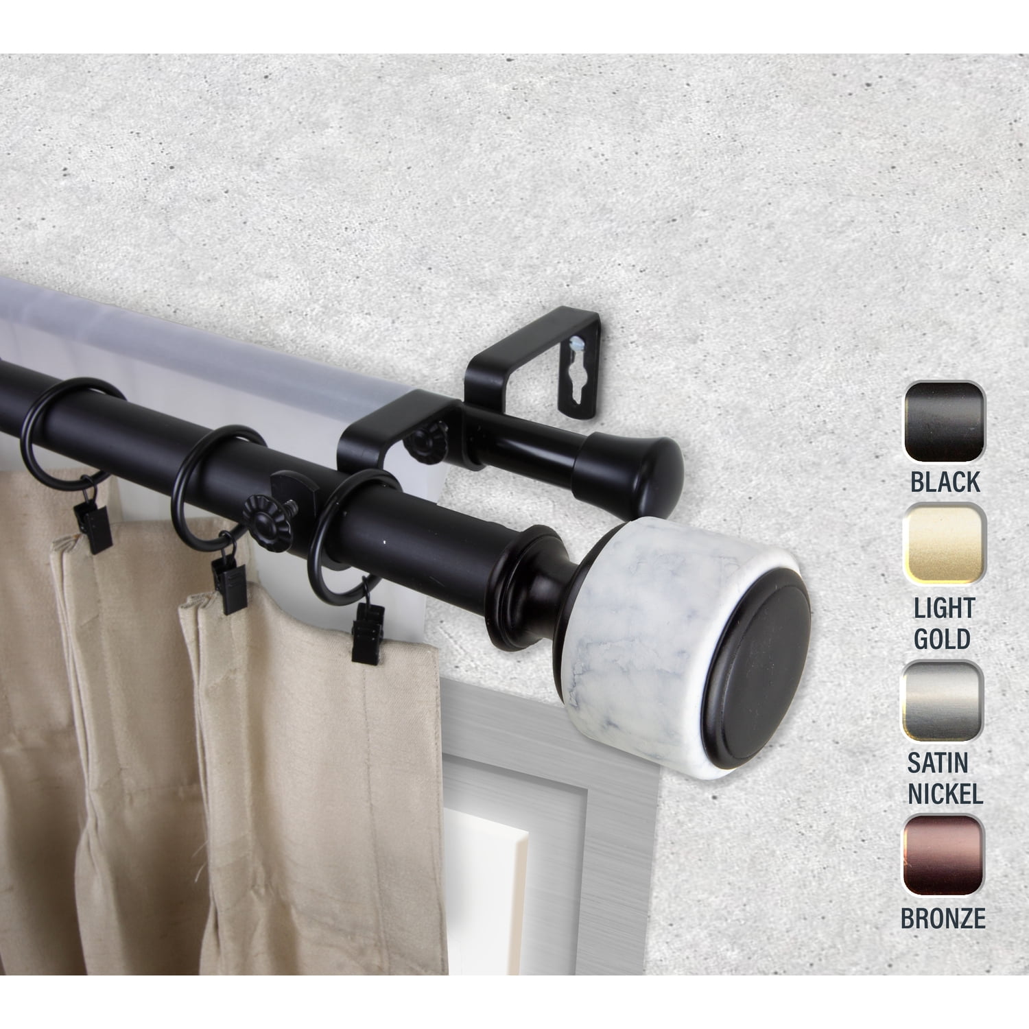 Domovina Andres 1-inch Double Curtian Rod-Color:Black,Size:28-48 ...