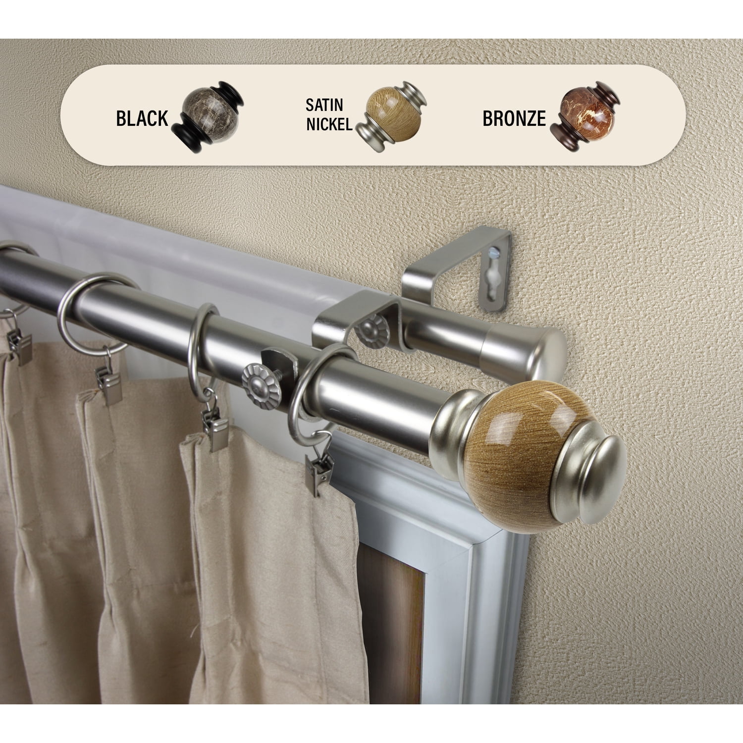 Domovina Anna 1" Double Curtain Rod-Color:Satin Nickel,Size:66-120 ...