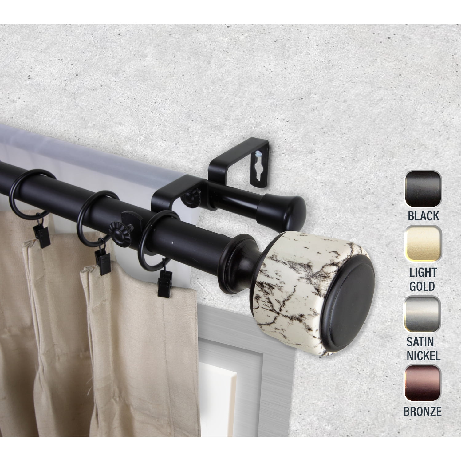 Domovina Corinne 1-inch Double Curtian Rod-Color:Black,Size:28-48 ...