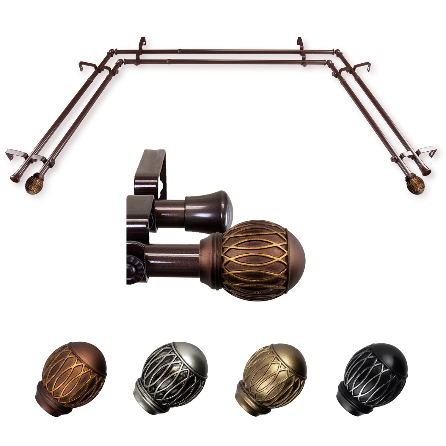 Domovina Jolanta 13/16" Double Bay Window Curtain Rod - Walmart.com