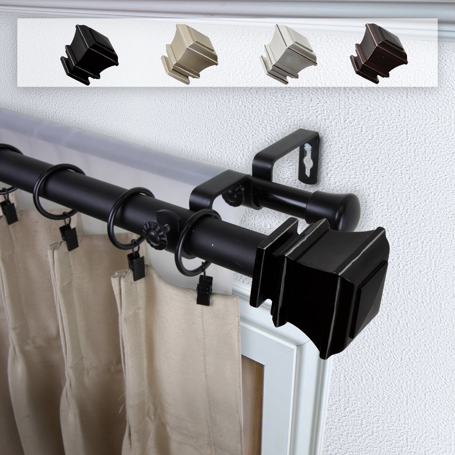 Domovina Juma 1" Double Curtain Rod-Color:Black,Size:160-240" - Walmart.com