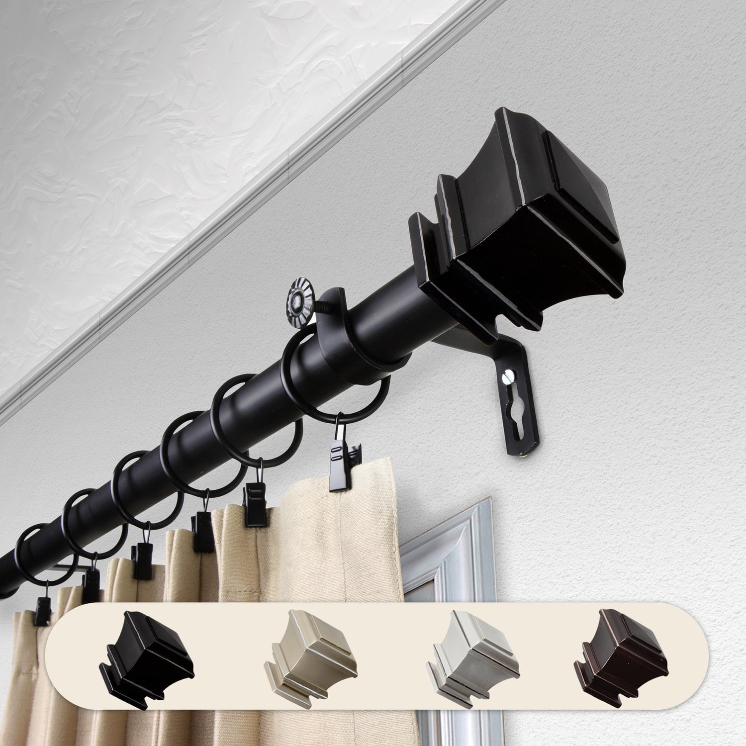Domovina Juma 1" Single Curtain Rod-Color:Black,Size:160-240" - Walmart.com