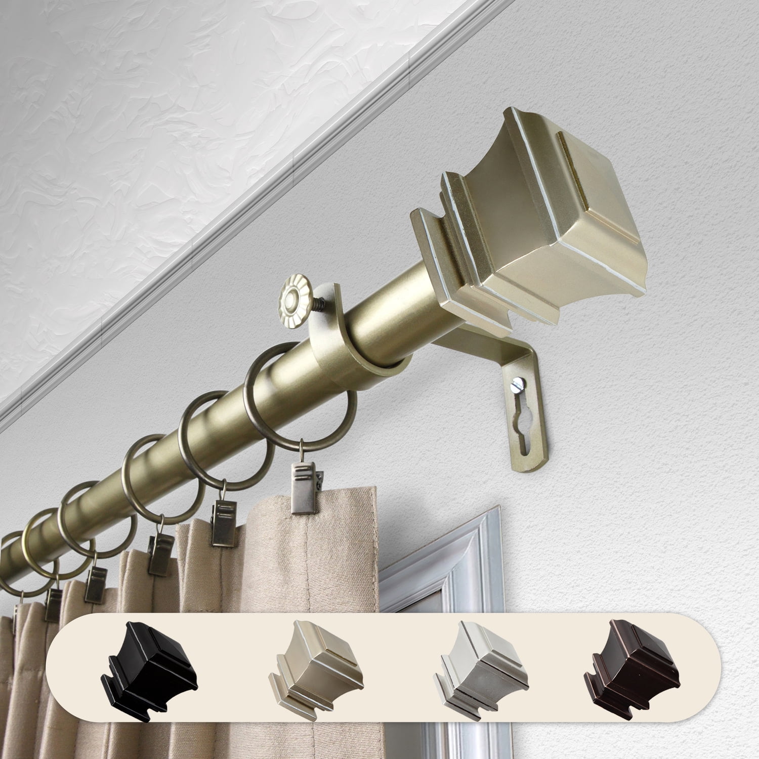 Domovina Juma 1" Single Curtain Rod-Color:Gold,Size:28-48" - Walmart.com