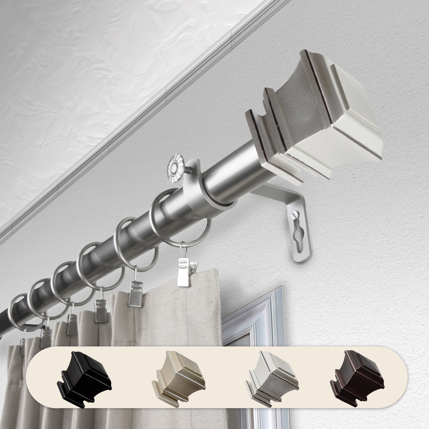 Domovina Juma 1" Single Curtain Rod-Color:Satin Nickel,Size:28-48 ...