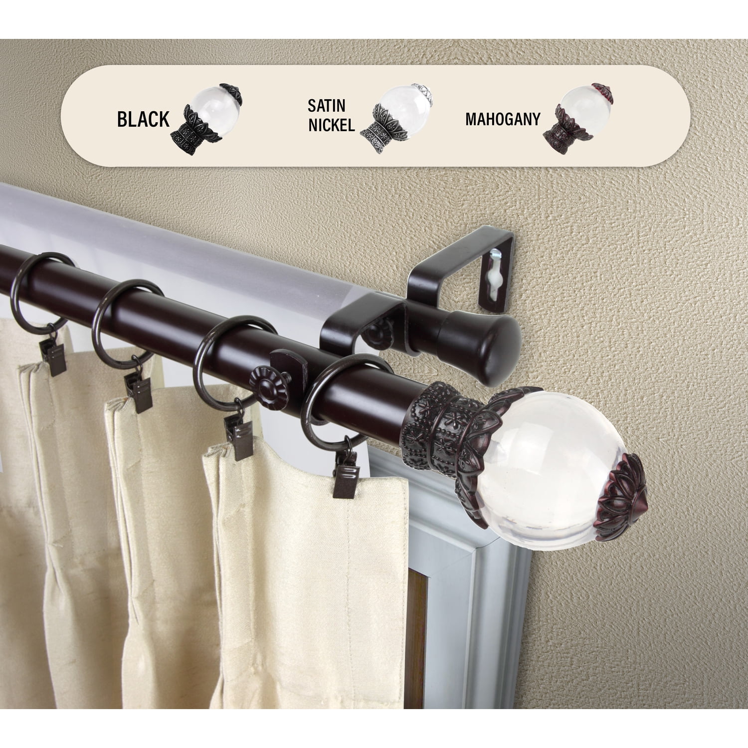 Domovina Maya 1" Double Curtain Rod-Color:Mahogany,Size:120-170 ...