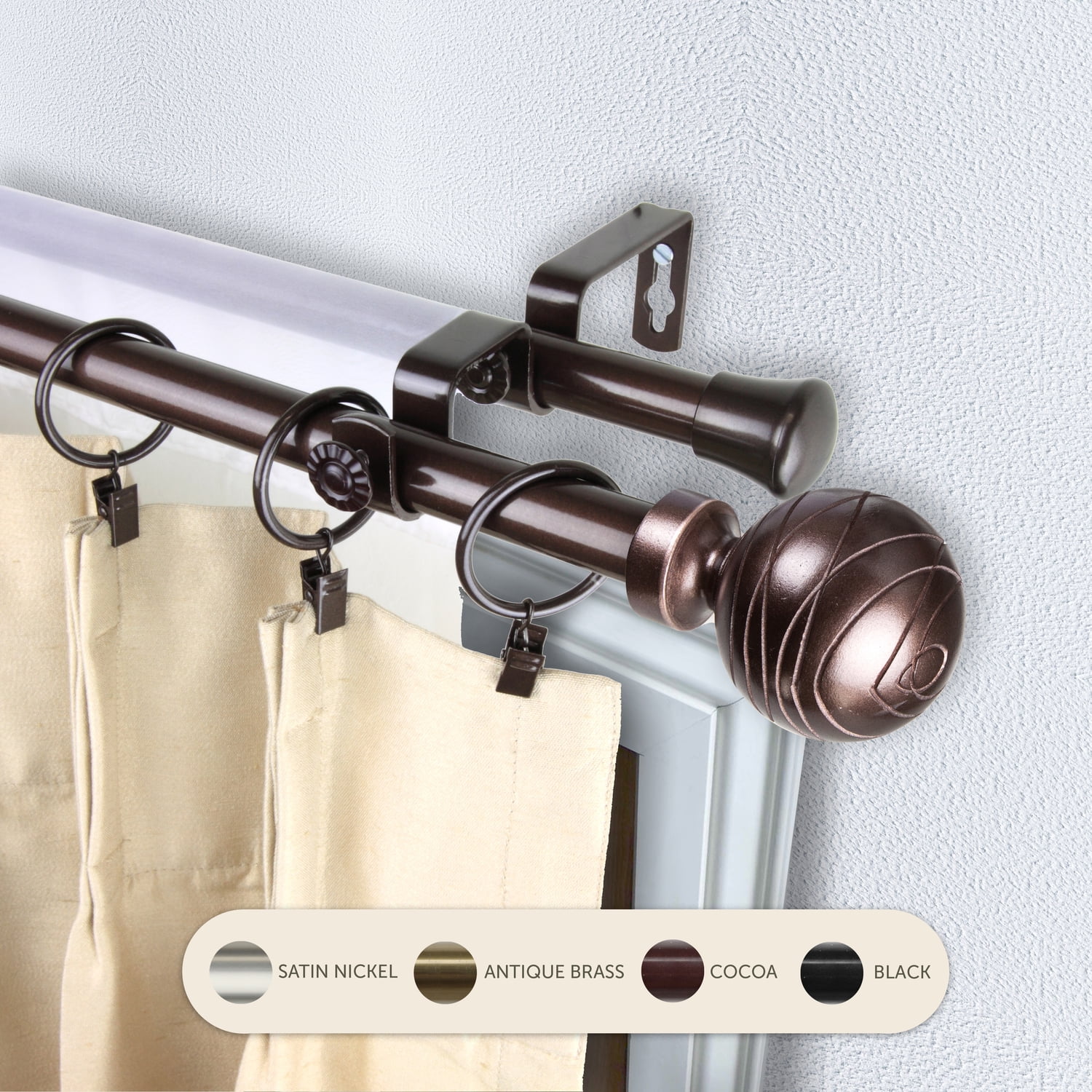 Domovina Phoebe 13/16" Double Curtain Rod-Color:Cocoa,Size:66-120 ...