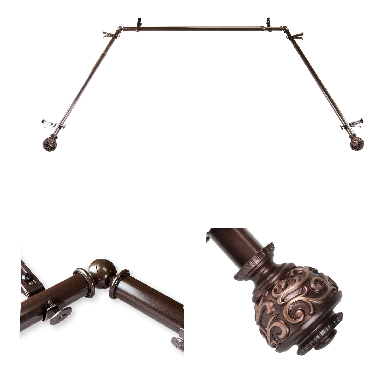 Domovina Raina 13/16-inch Bay WIndow Single Curtain Rod-Color:Cocoa ...