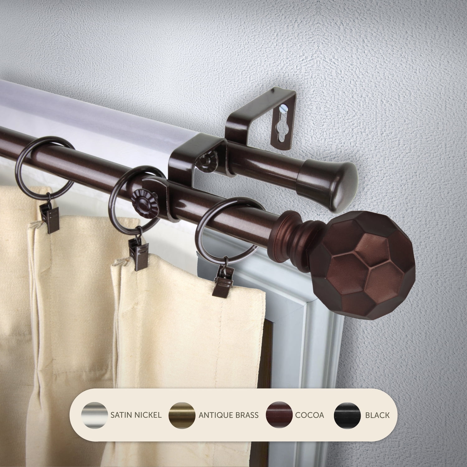 Domovina Reid 13/16-inch Double Curtain Rod-Color:Cocoa,Size:120-170 ...