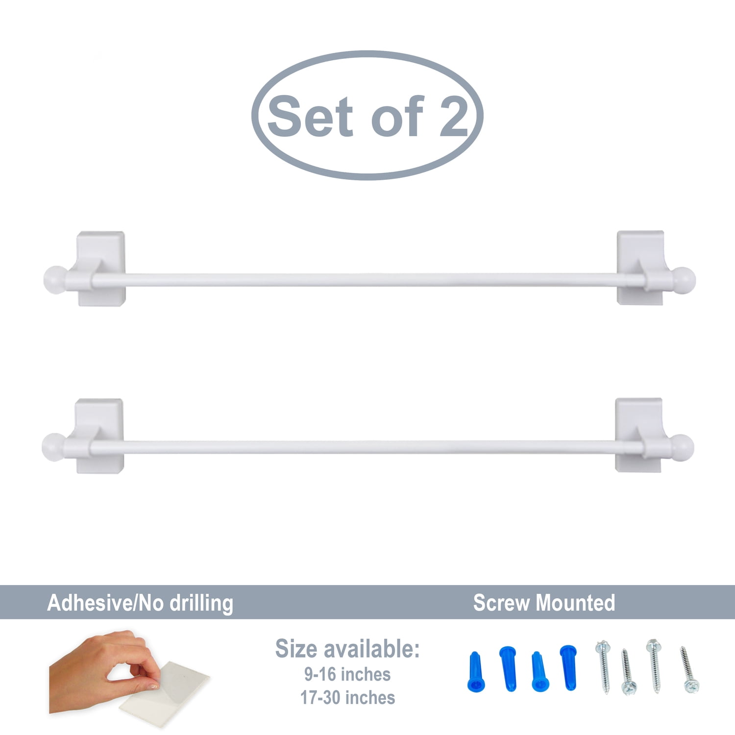 Domovina Self-adhesive/ Wall Mount Rod 17-30 inches long (Set of 2 ...
