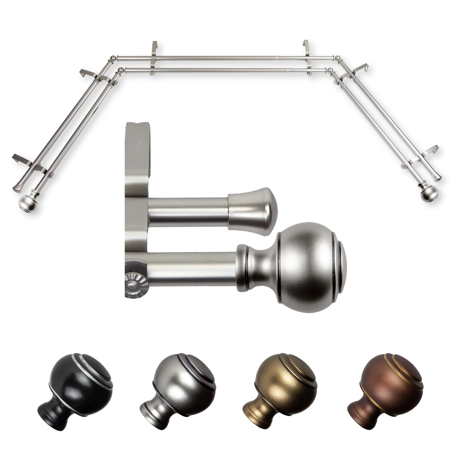 Domovina Teo 13/16" Double Bay Window Curtain Rod - Walmart.com