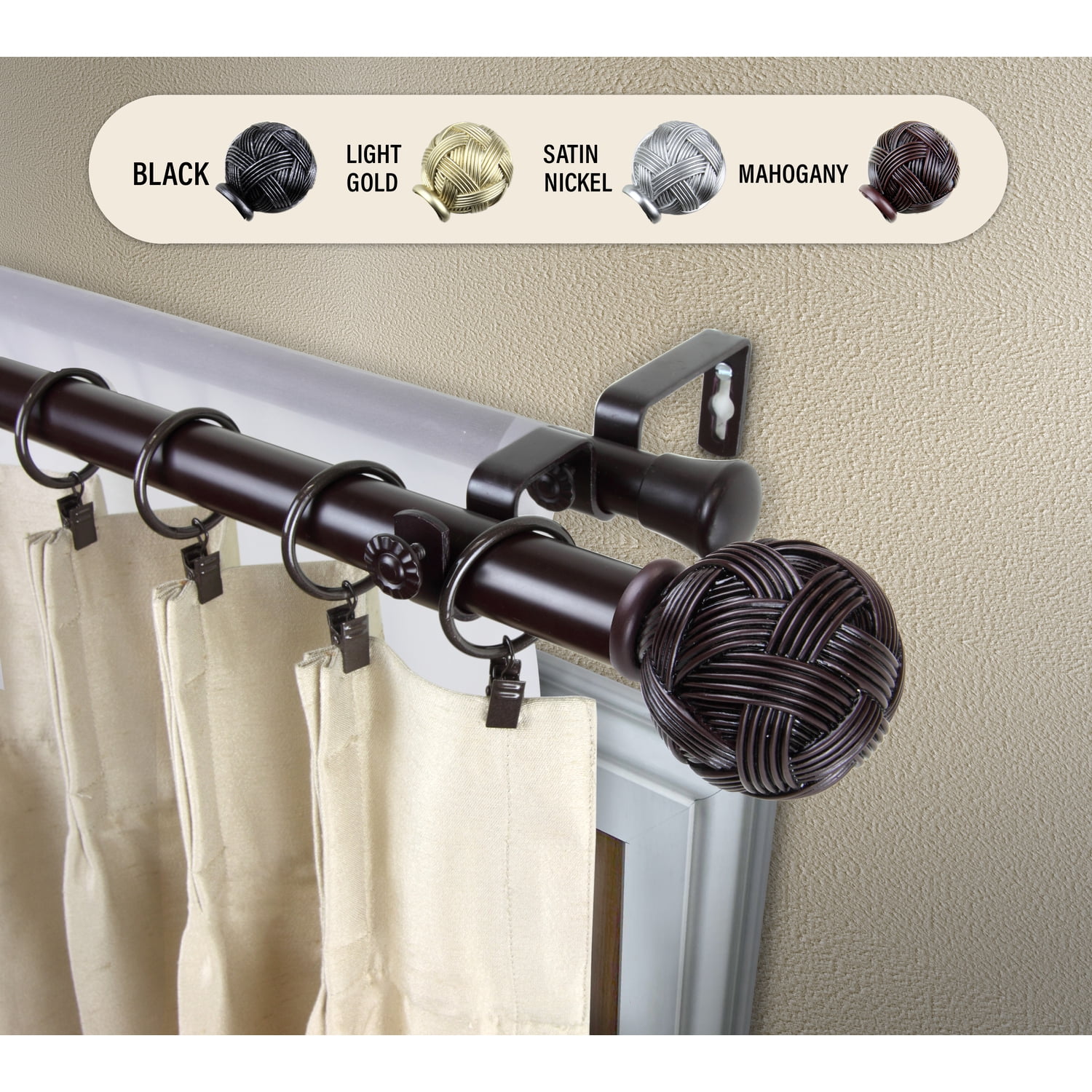 Domovina Wayland 1" Double Curtain Rod-Color:Mahogany,Size:66-120 ...
