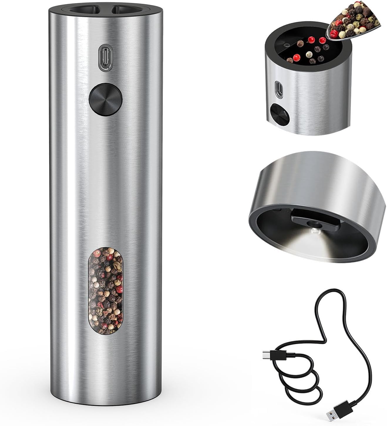Dompilc Electric Salt and Pepper Grinder Set Top-Refill Automatic Salt ...