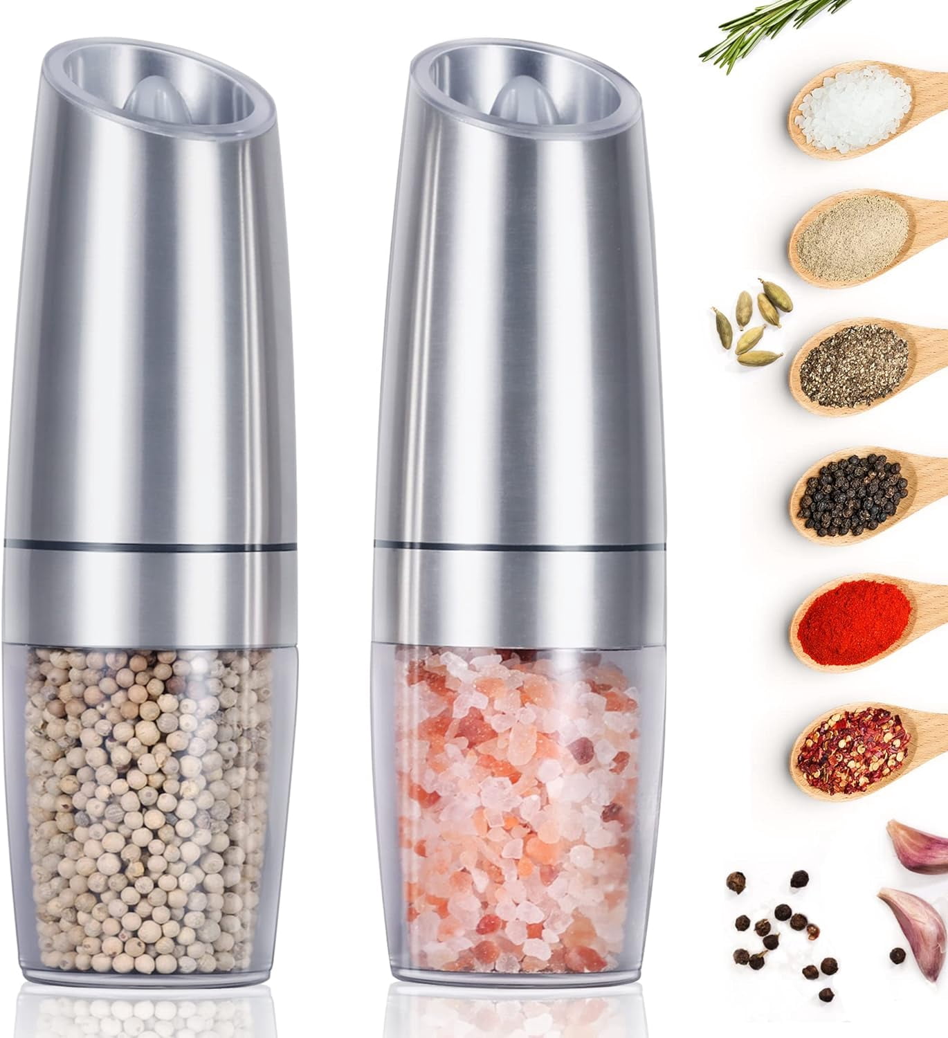 Dompilc Gravity Electric Salt and Pepper Grinder Set, Battery Powered ...