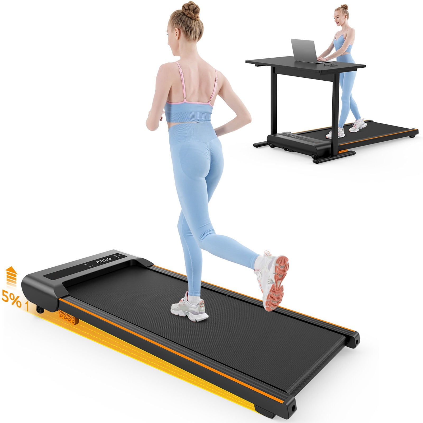 Domqga Under Desk Treadmill for Walking, Electric, Auto Incline, 300 lb ...