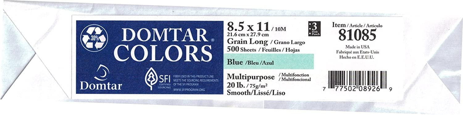 Domtar Multipurpose Blue Color Paper, 8.5 x 11, 3 Hole Punch, 20 lb ...