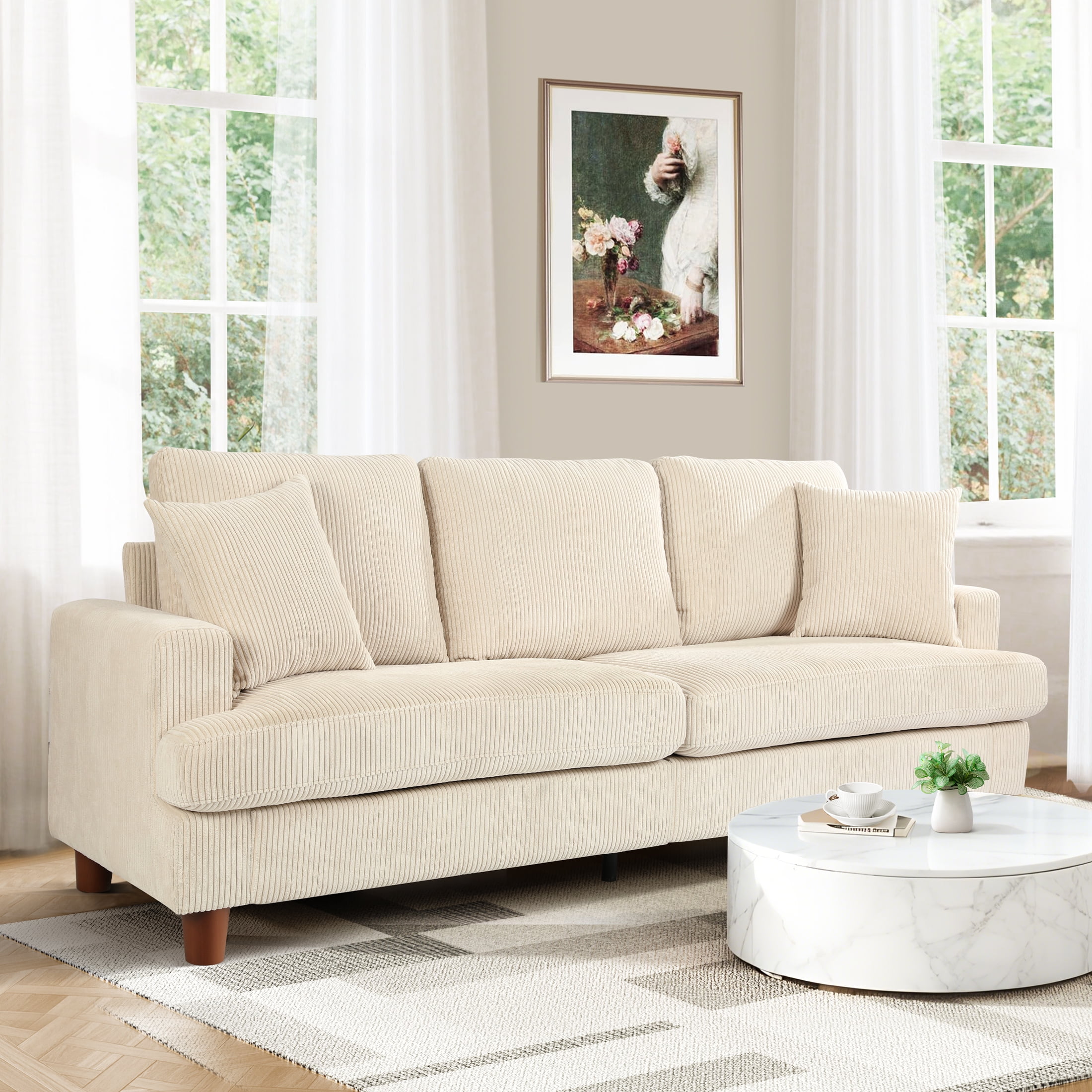 Domusensus 87in Couch, Corduroy Couches for Living Room No Tool Assembly, Comfy Sofa for Living ...