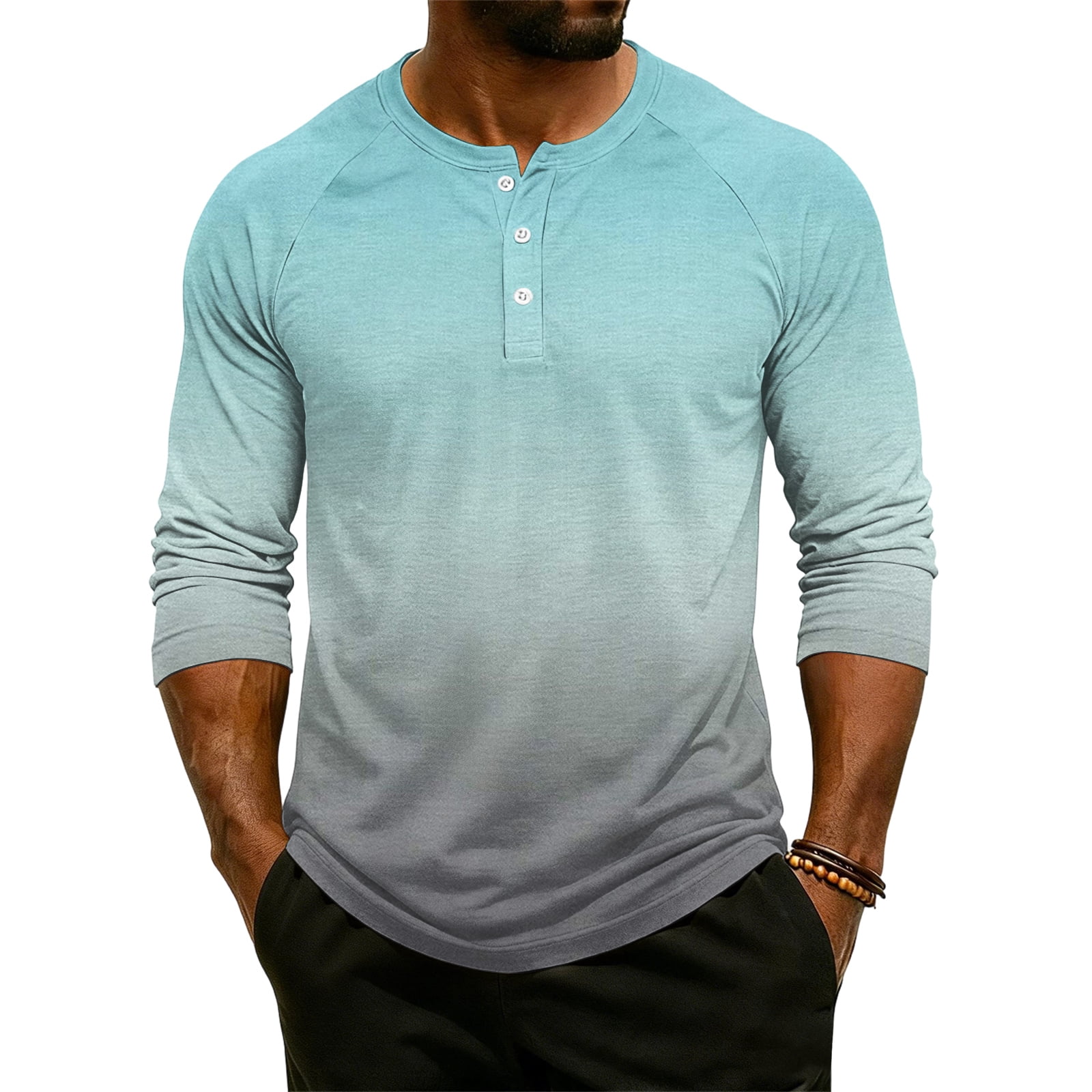 Domuza 3/4 Sleeve Gradient Raglan Casual Shirt, Men's Lightweight ...