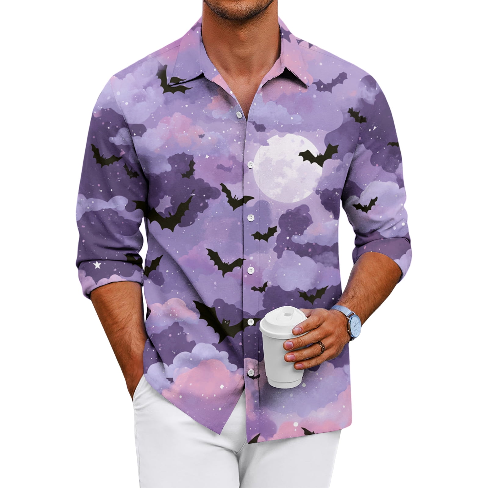 Domuza Button Up Shirt Men Long Sleeve Halloween Funny Novelty Print ...