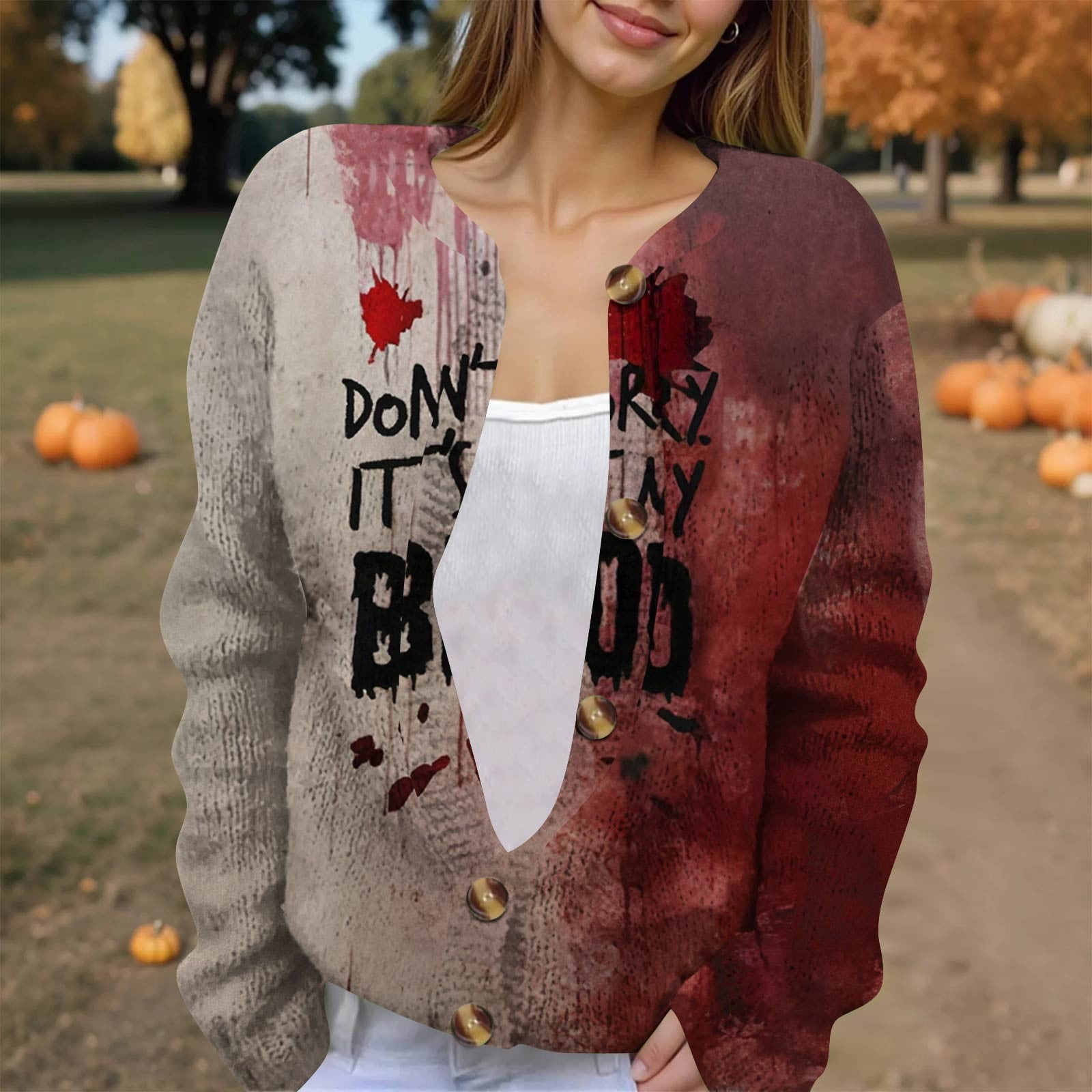 Domuza Cardigan Sweaters for Women Halloween Spooky Novelty Print Long ...