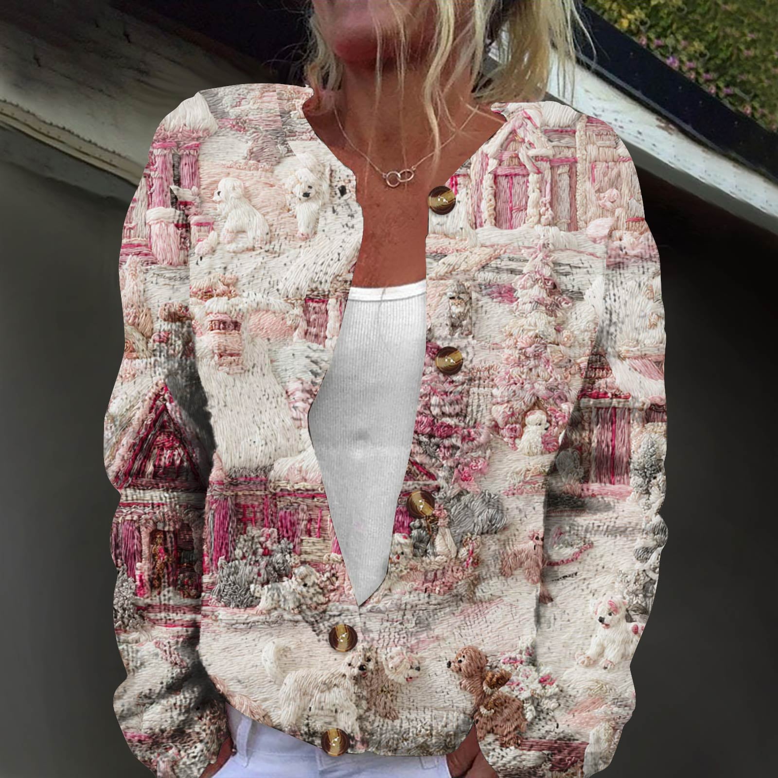 Domuza Cardigan Sweaters for Women Ugly Xmas Cute Patterns Long Sleeve ...