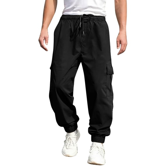 Domuza Cargo Pants Mens Casual Cargo Joggers Pants Drawstring Stretch ...