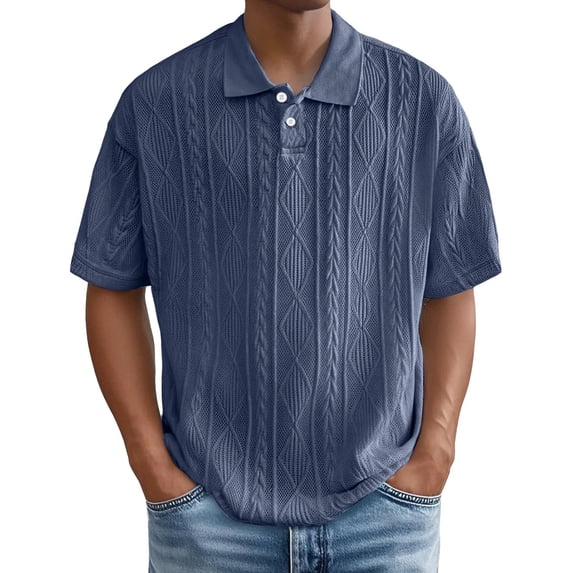 Domuza Casual Polo Shirts for Men Jacquared Texture Short Sleeve ...