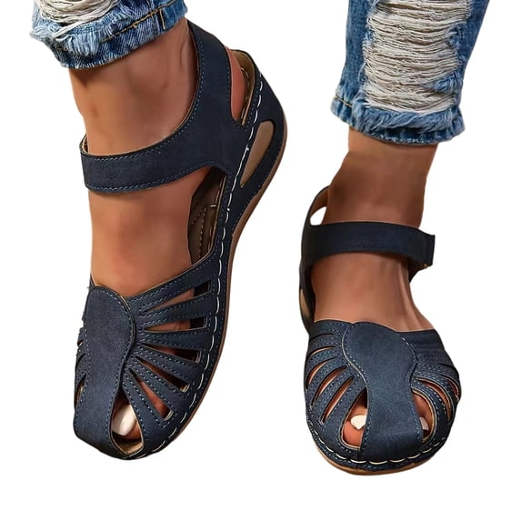 Domuza Closed Toe Sandals for Women 2026 Summer Flat Bohemia Comfort ...