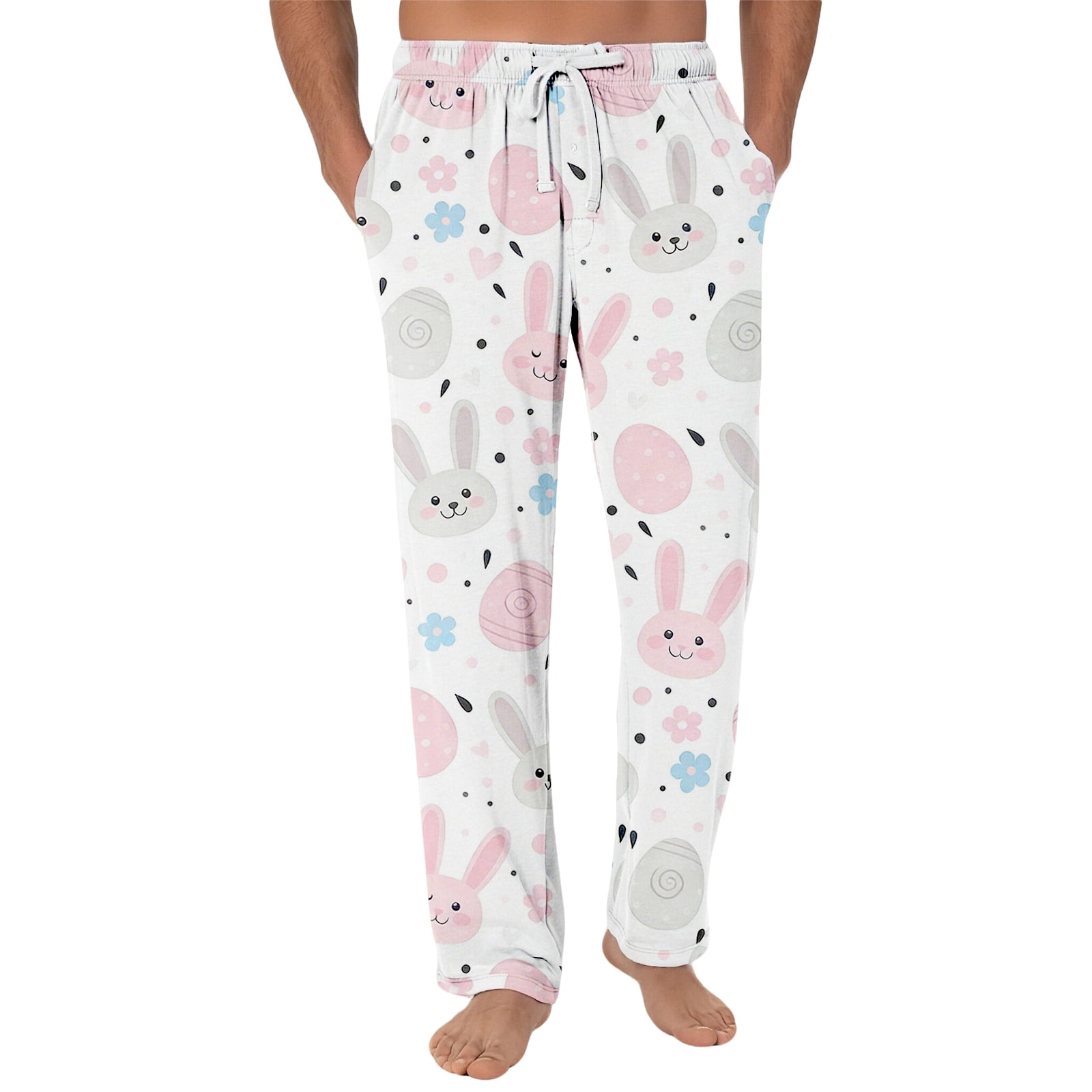 Domuza Easter Rabbit Pajama Pants Men Casual Stretch Waist Drawstring ...