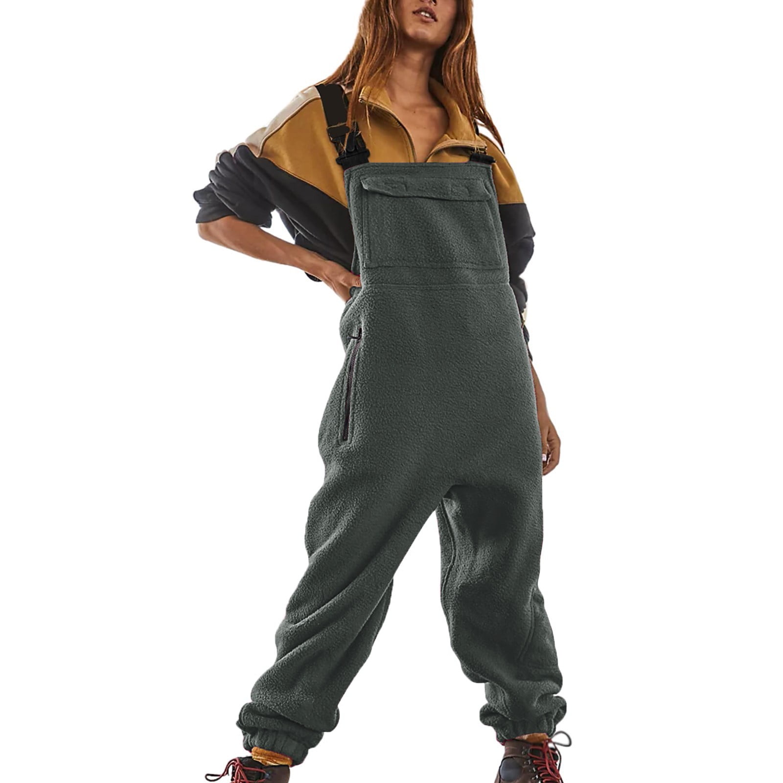 Domuza Fleece Overalls for Men Winter Thermal One-Piece Adjustable ...