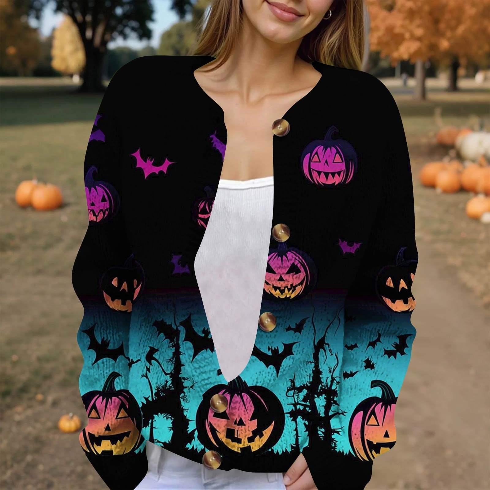 Domuza Halloween Cardigan Sweaters for Women Funny Horror Print Long ...