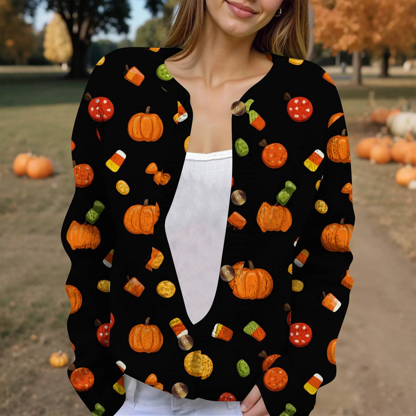 Domuza Halloween Cardigan Sweaters Women Funny Spooky Print Long Sleeve ...
