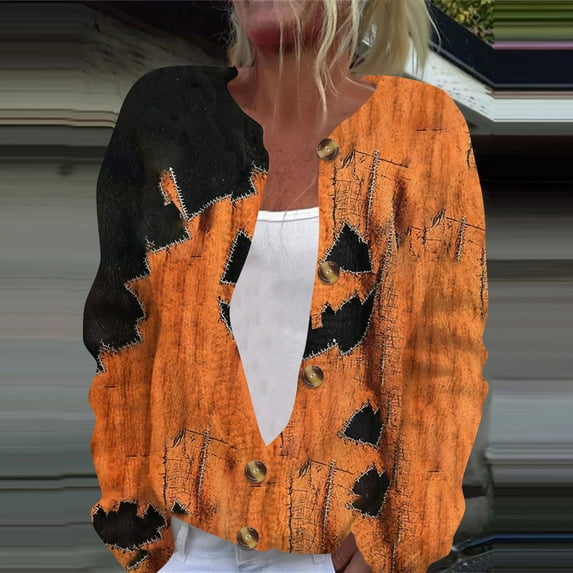 Domuza Halloween Cardigan Sweaters Women Funny Spooky Print Long Sleeve ...