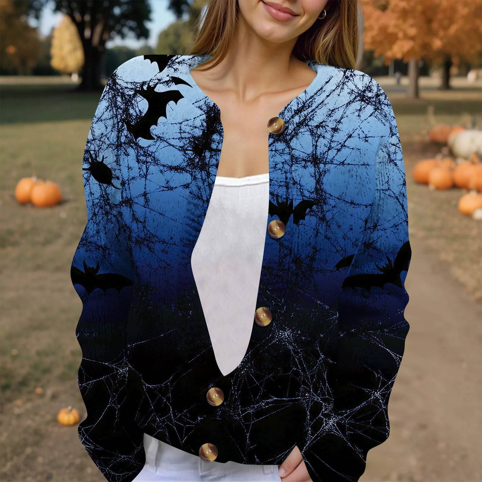 Domuza Halloween Cardigan Sweaters for Women Spooky Funny Graphics Long ...