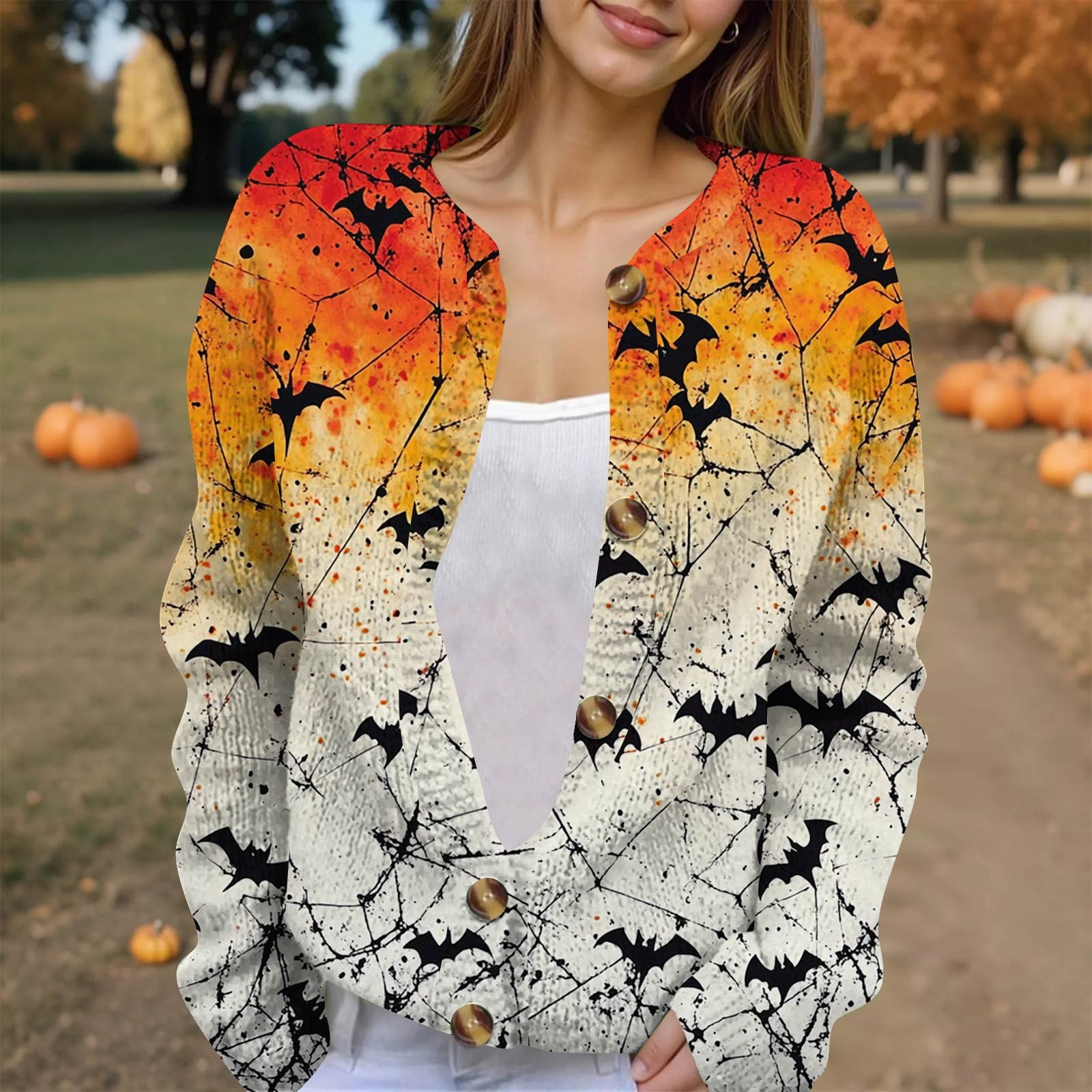 Domuza Halloween Cardigan Sweaters for Women Spooky Novelty Graphics ...