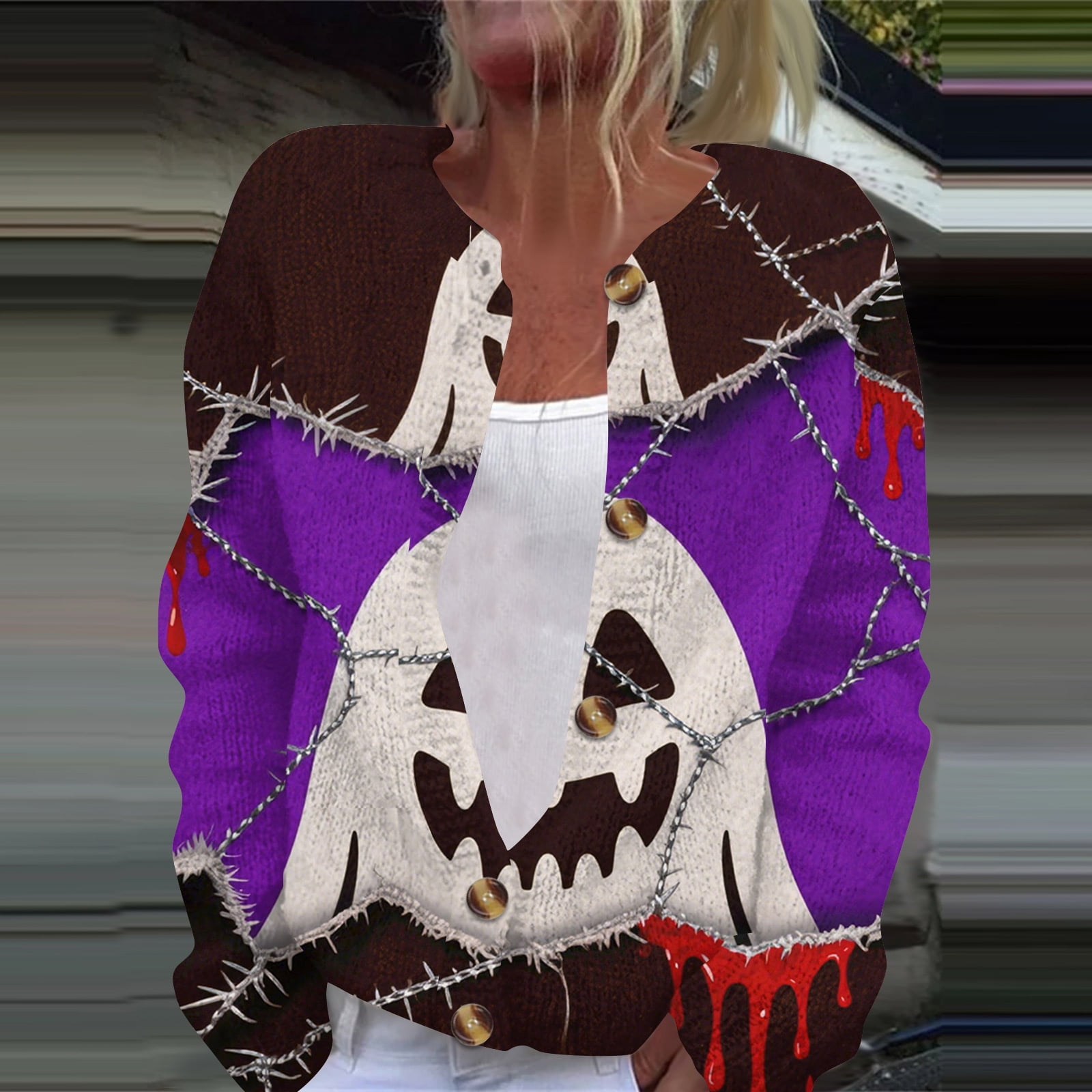 Domuza Halloween Cardigan Sweaters for Women Horror Funny Print Long ...