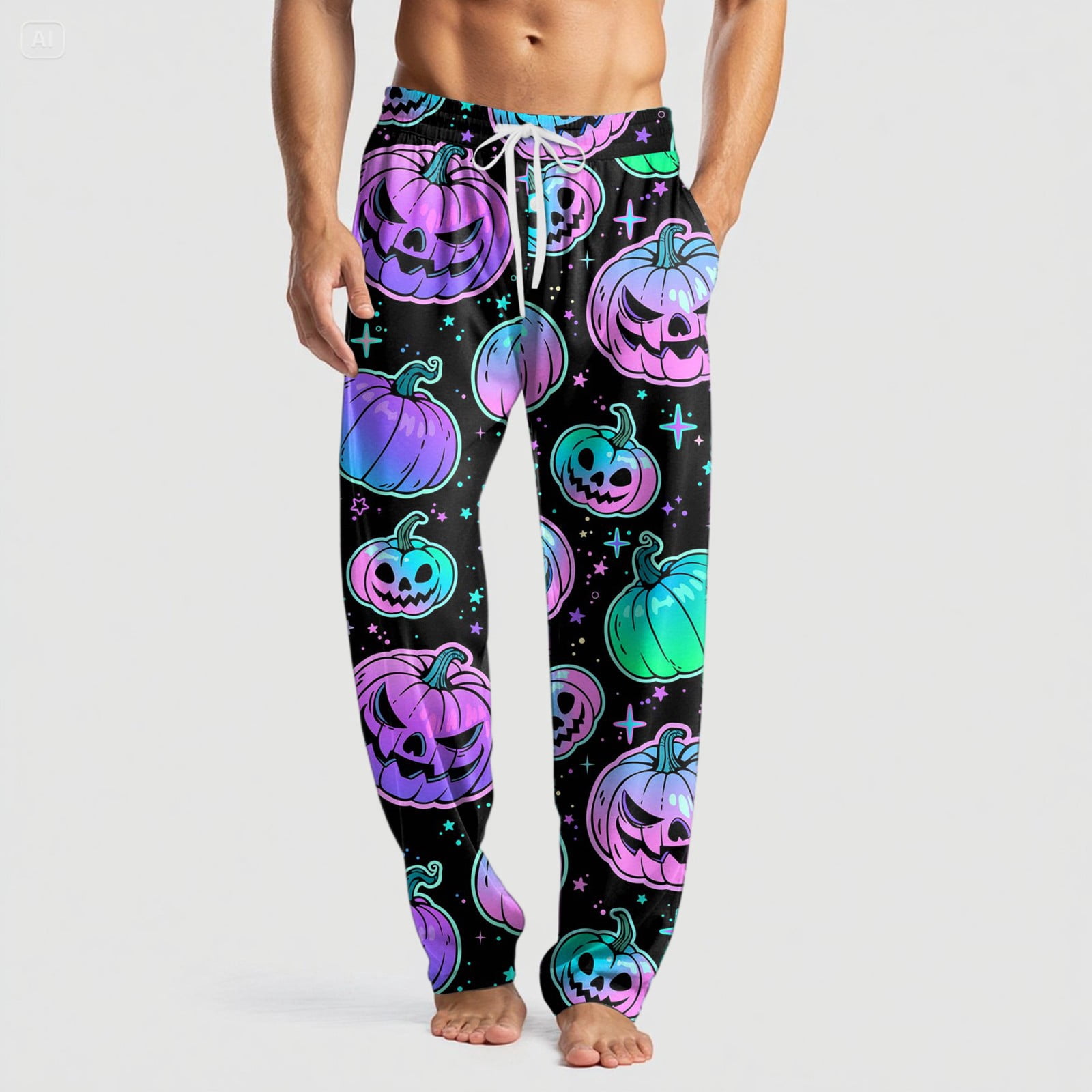 Domuza Halloween Pj Pants for Men Funny Horror Print Casual Drawstring ...