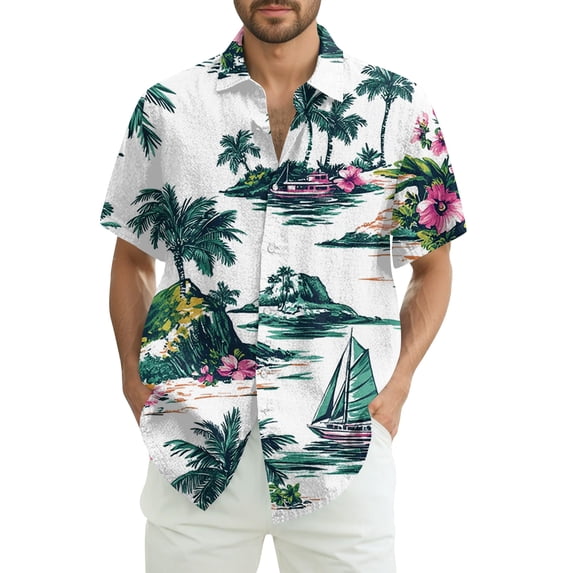 Domuza Hawaiian Tropical Shirt Men Short Sleeve Casual Trendy Button Up ...